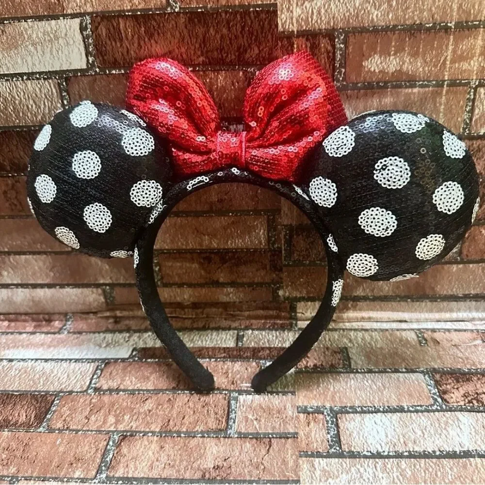 Disney | Accessories | Disney Red And Black Polka Dot Mouse Ears ...